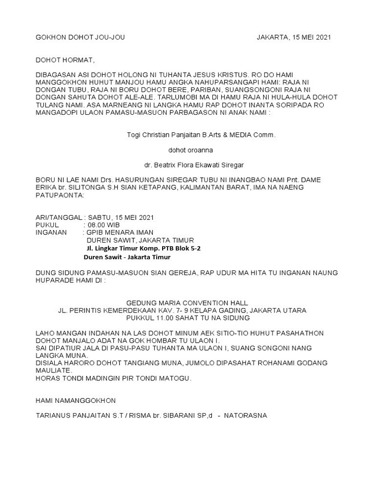 Pemberkatan Pernikahan Togi & Beatrix | PDF | Memasak, Makanan ...