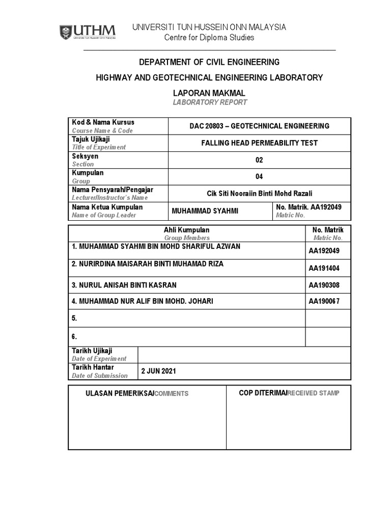 Falling Head Permeability Test Report | PDF | Nature | Applied And ...