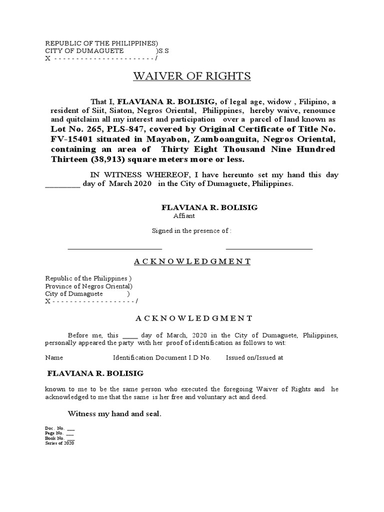 Waiver of Rights Bolisig | PDF | Politics | Social Science