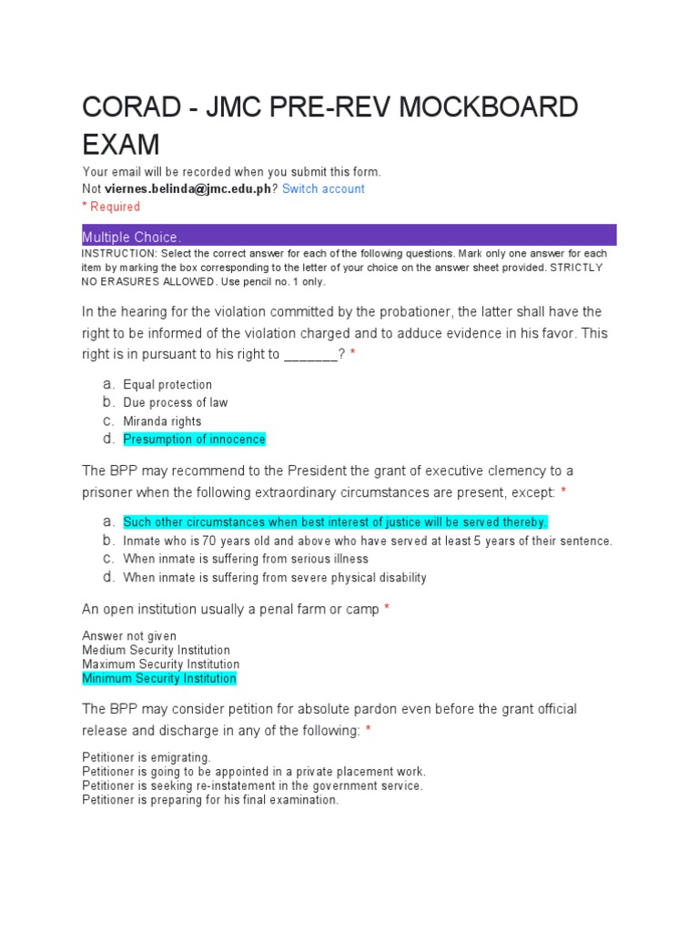 Corad - JMC Pre-Rev Mockboard Exam: A. B. C. D | PDF | Pardon | Probation