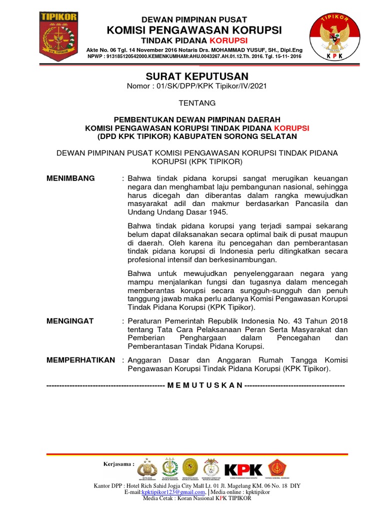 SK Struktur & Lampiran DPD Kab. Sorong Selatan 2 | PDF