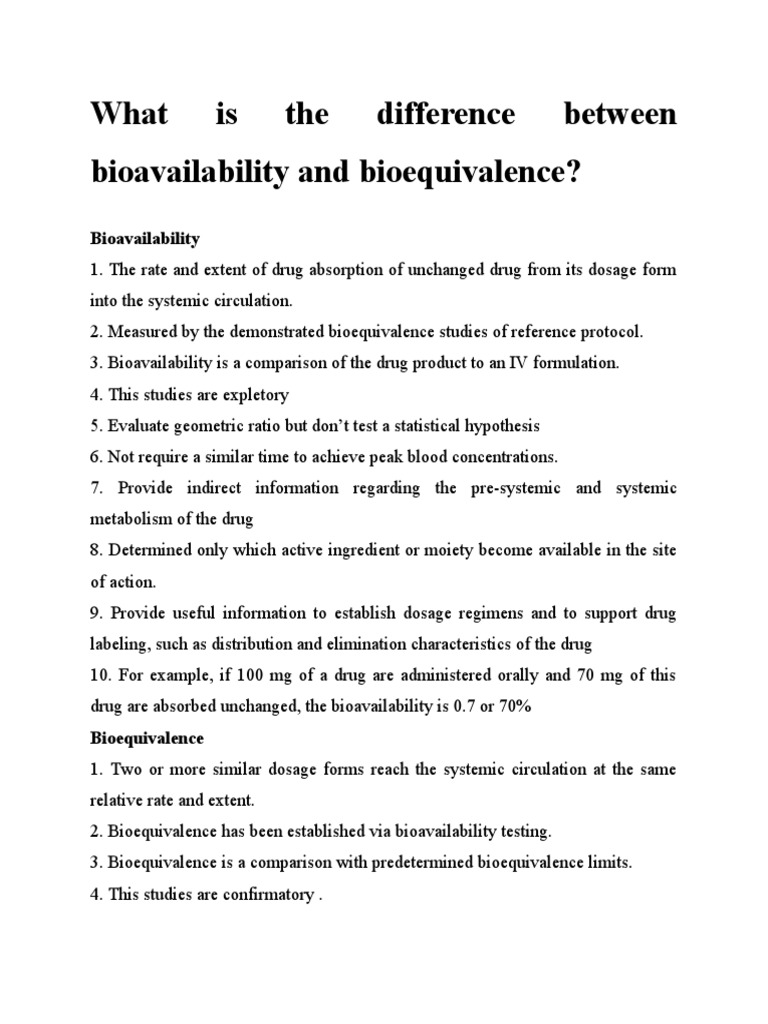 What Is The Difference Between Bioavailability and Bioequivalence? | PDF