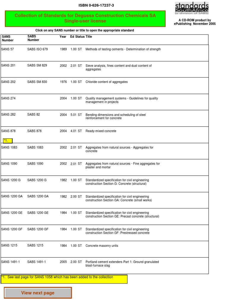 List of EStandards | PDF | Concrete | Cement