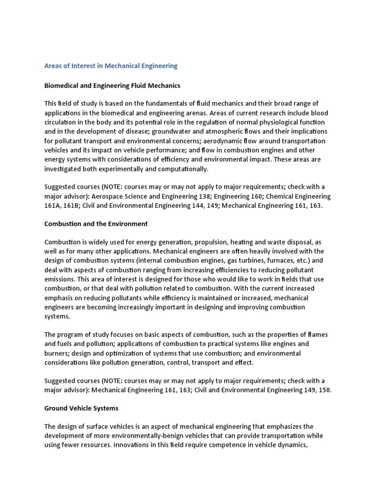 Areas of Interest in Mechanical Engineering | PDF | Engineering ...