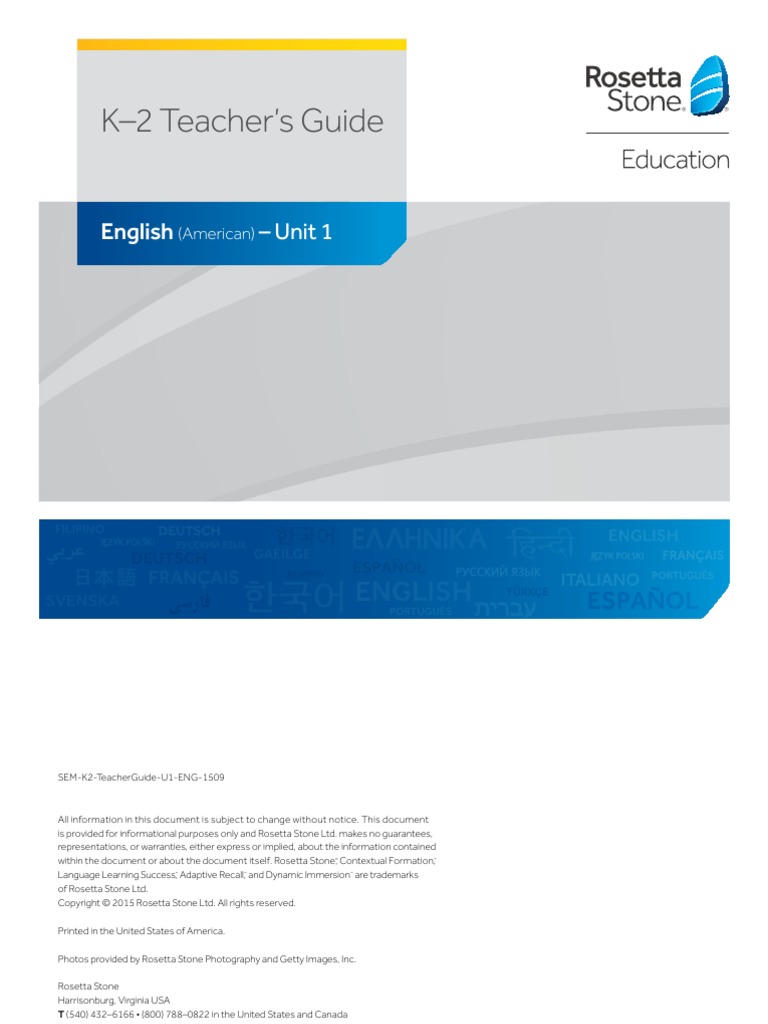 K-2 Teacher's Guide: English - Unit 1 | PDF | Vocabulary | Teachers
