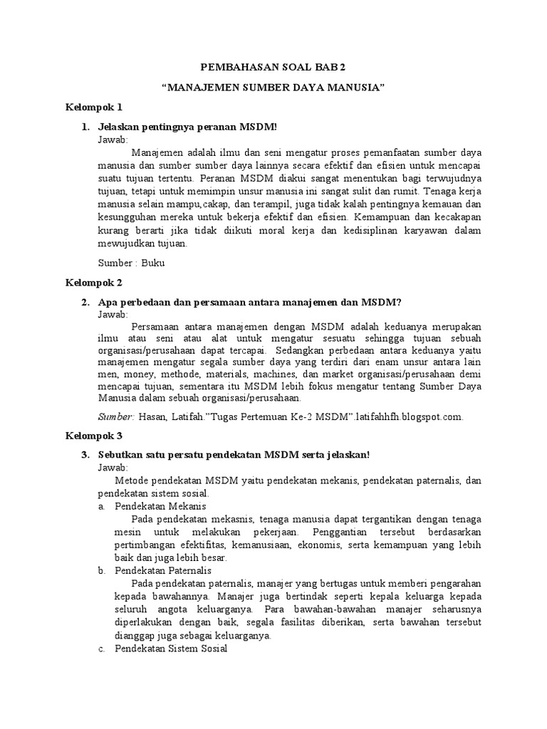 Pembahasan Soal Bab MSDM (4se5) | PDF