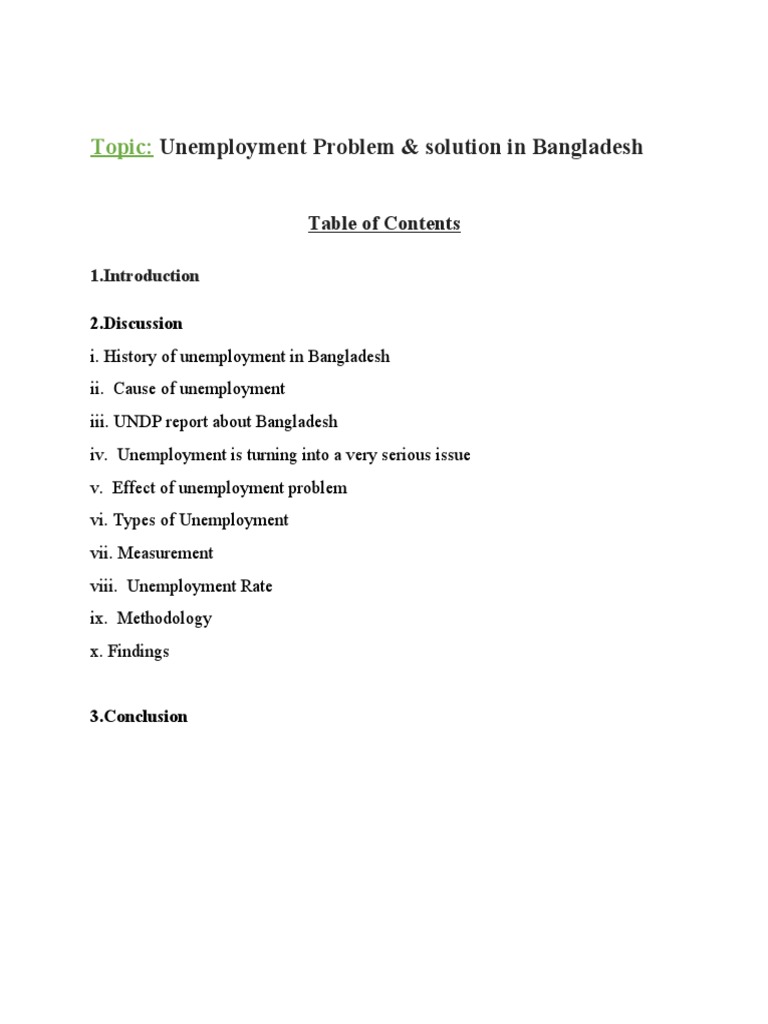Unemployment Problem & Solution in Bangladesh: Topic | PDF ...