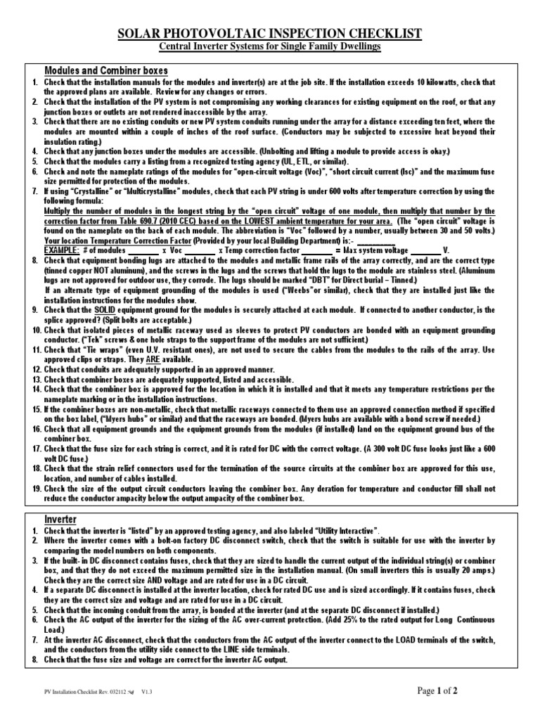 Resource Section - PV Inspection Checklist LosAngeles | PDF | Power ...