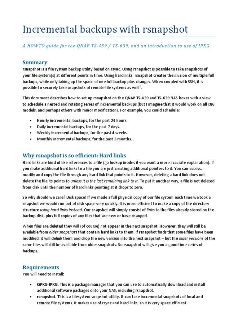 Incremental Backups with Rsnapshot on QNAP | PDF | File System | Backup