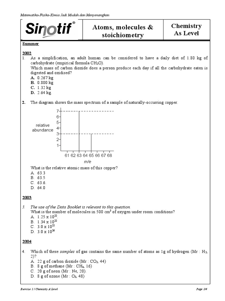 Atoms, Molecules & Stoichiometry: Chemistry As Level | PDF | Hydrogen ...
