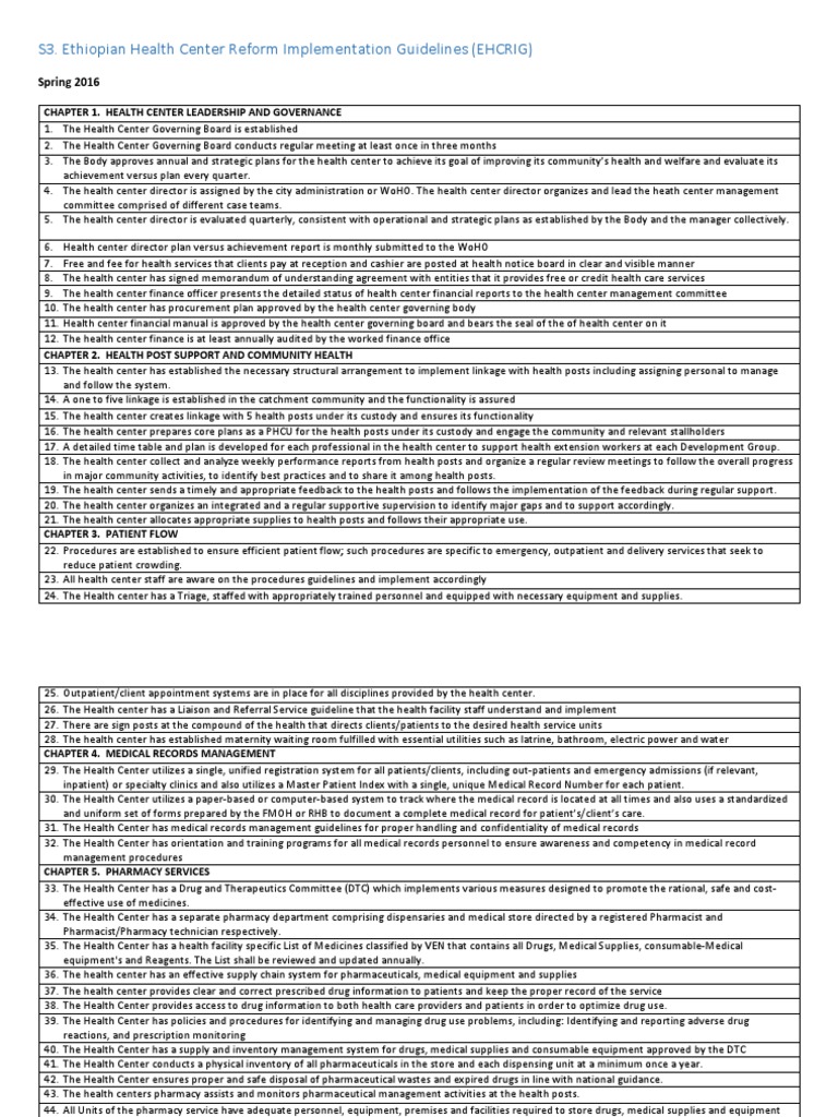 S3. Ethiopian Health Center Reform Implementation Guidelines (EHCRIG ...