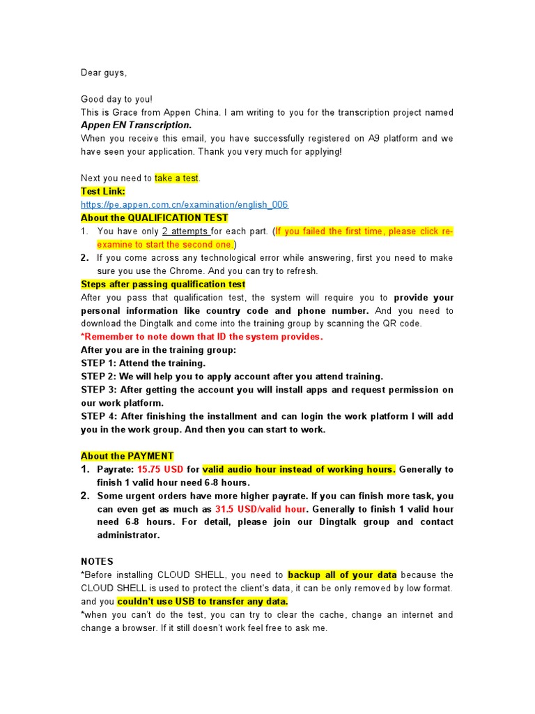 Appen Transcription Qualification Test Guide | PDF | Business | Computers