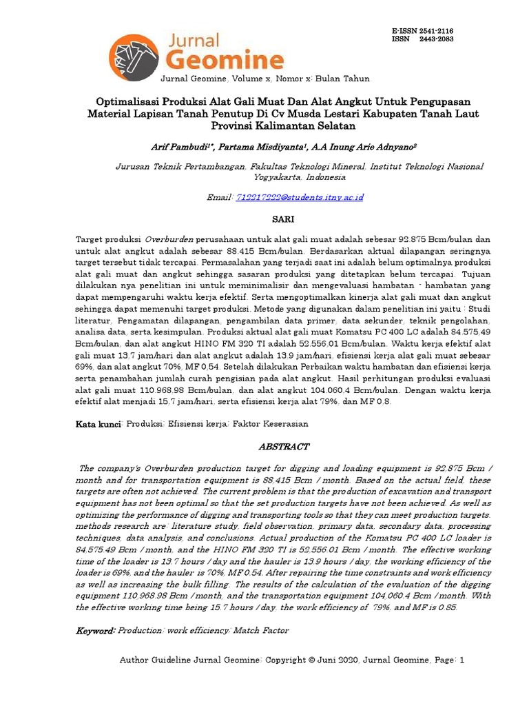 Optimalisasi Produksi Alat Gali Muat Dan Alat Angkut Untuk Pengupasan ...