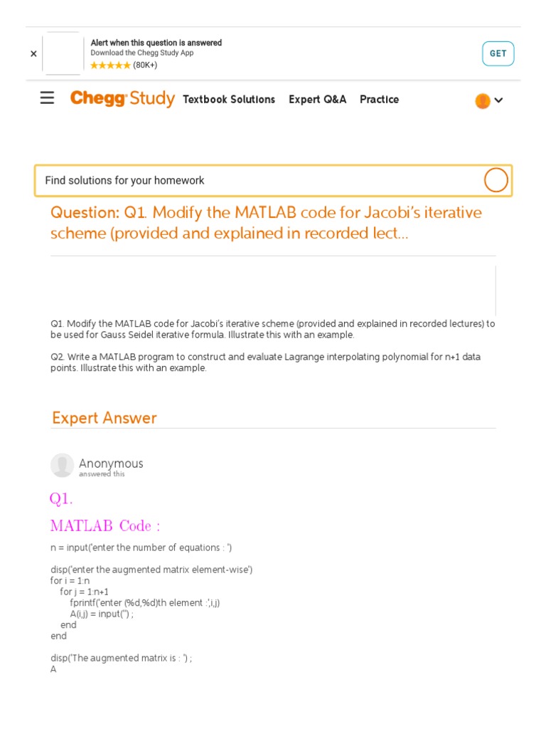 Q1. Modify The MATLAB Code For Jacobi's Iterative ... | PDF | Interpolation | Computational Science