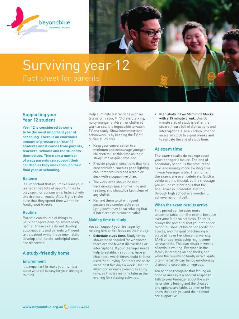 Surviving Year 12: Fact Sheet For Parents | PDF | Adolescence | Human ...