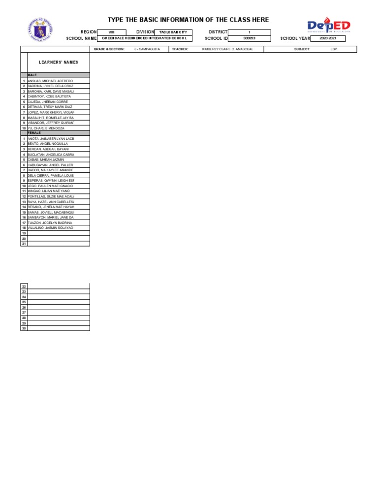 E-Class Record ESP 2020-2021 (EDITED) | PDF