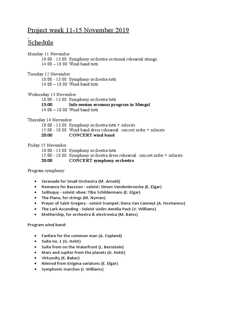 Project Week 11-15 November 2019 Schedule: 13:00 Info Session Erasmus ...