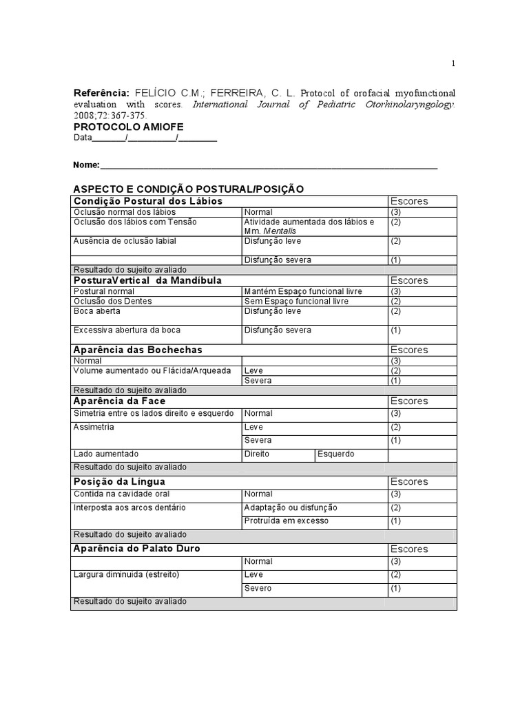 PROTOCOLO AMIOFE-vers+úo Portugu+ S | PDF | Boca | Anatomia humana