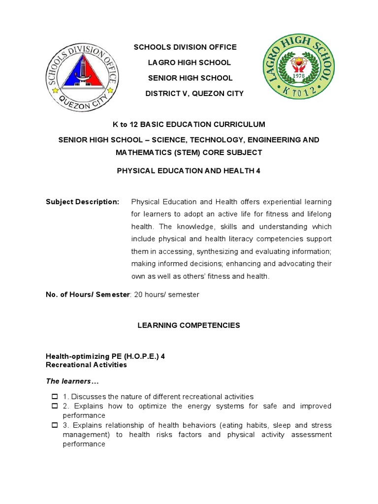 Physical Education and Health 4 Learning | PDF | Physical Education ...