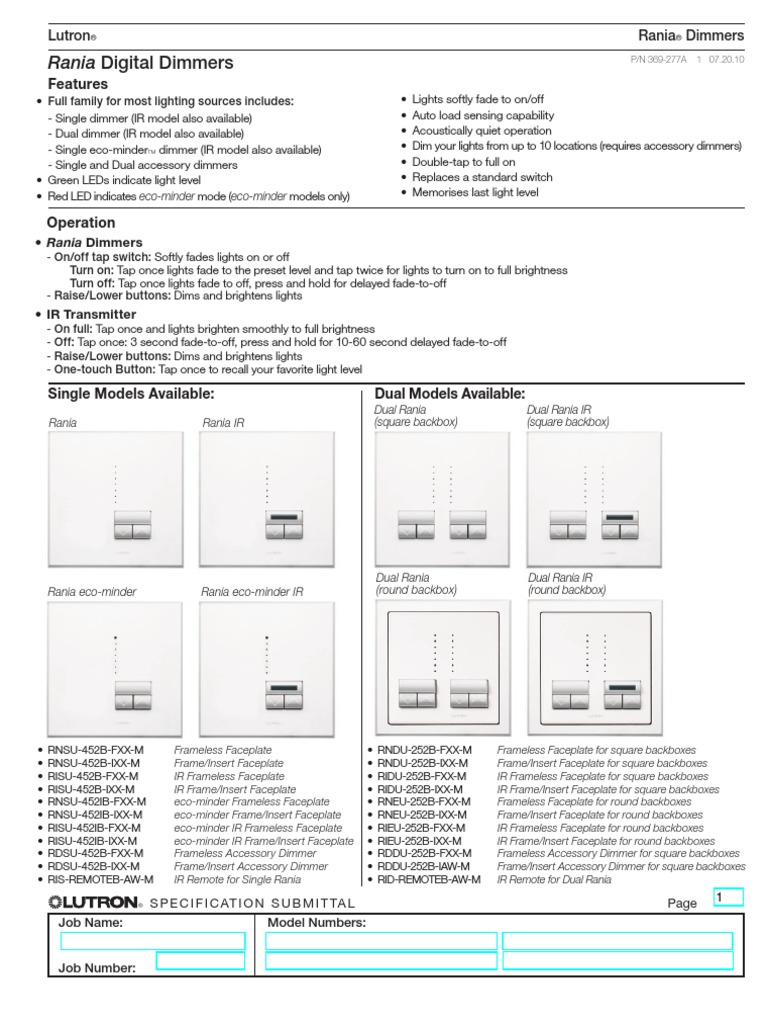 Lutron Rania Euro IR | PDF | Electrical Engineering | Electricity