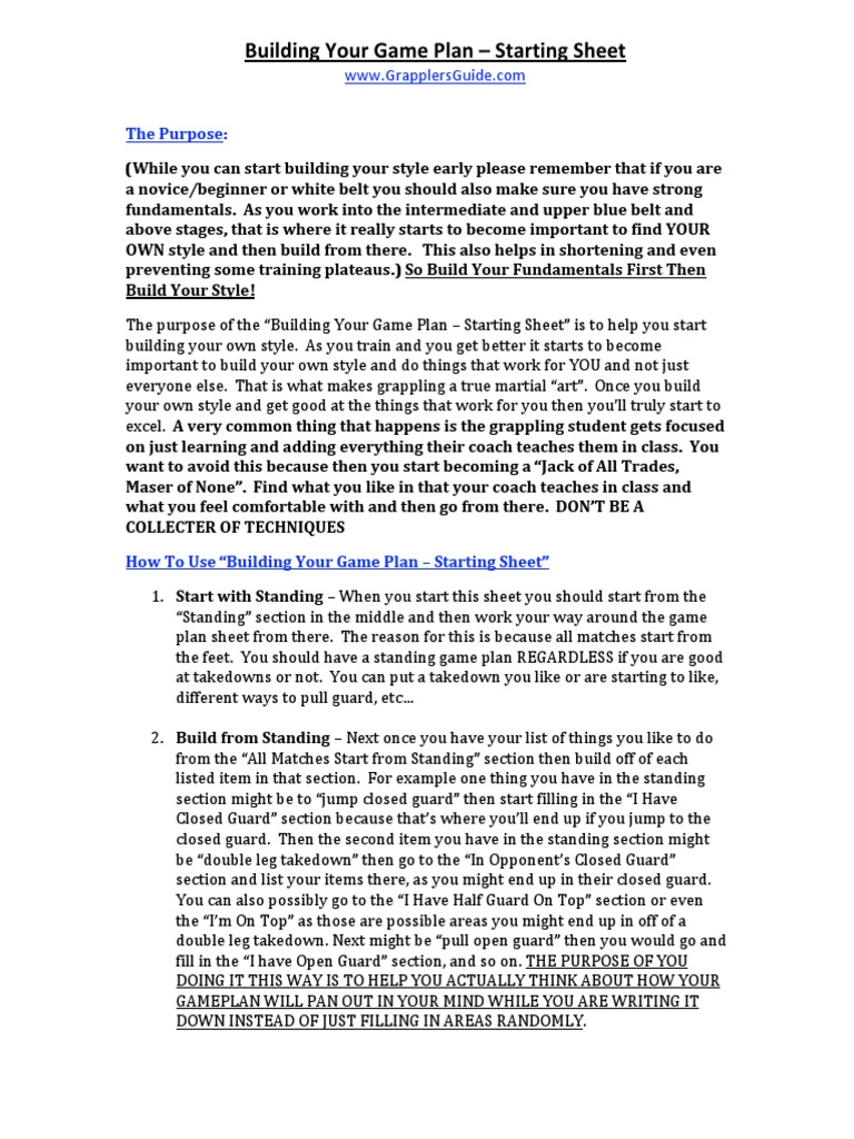 Building Your Game Plan - Starting Sheet: The Purpose | PDF