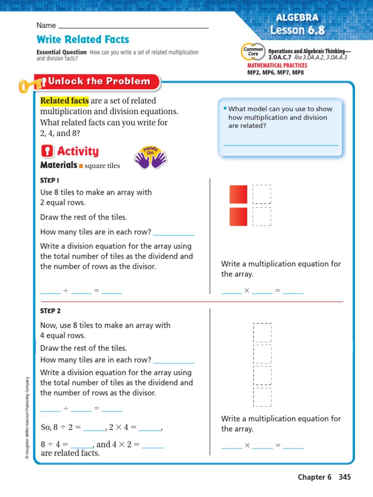 87 - Ch7 - Lesson 8 - Algebra - Write Related Facts | PDF | Division ...