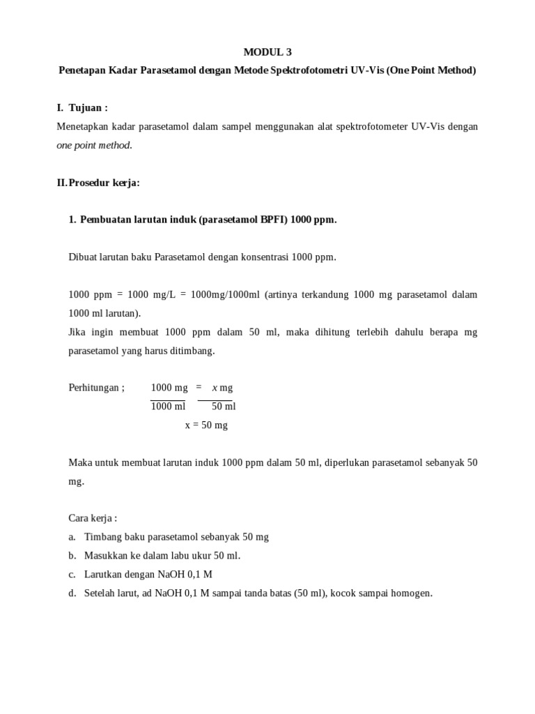 Modul 3 Penetapan Kadar Parasetamol Dengan Metode Spektrofotometri UV ...
