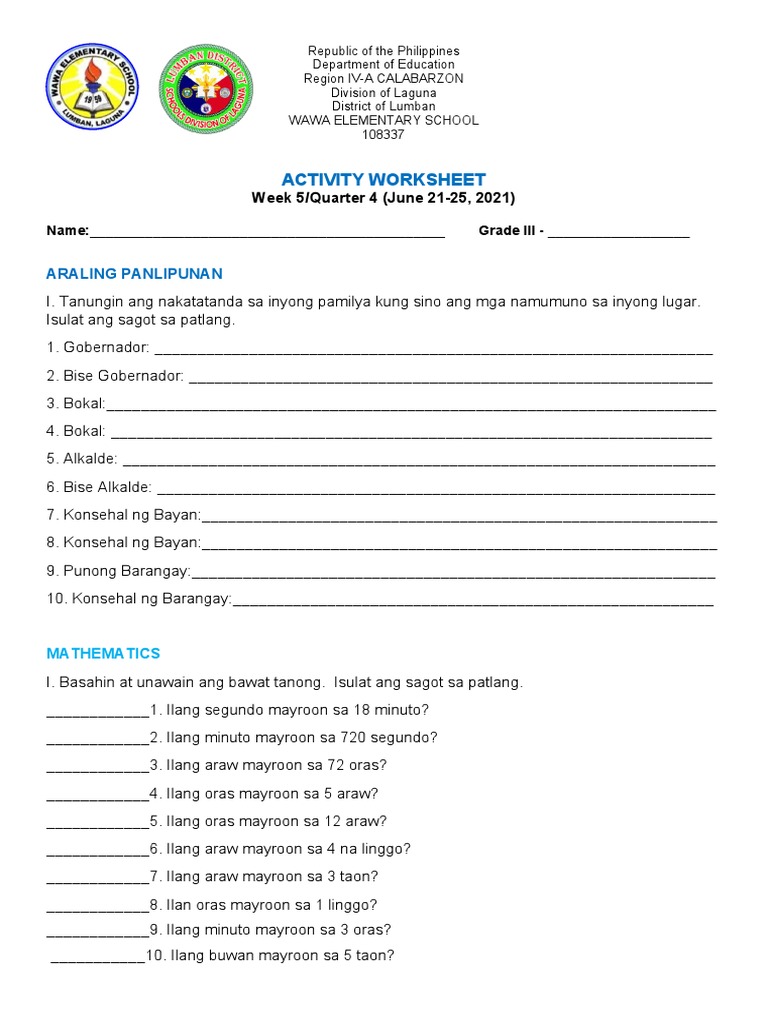 Activity Worksheets q4 w5 June 21 25 | PDF