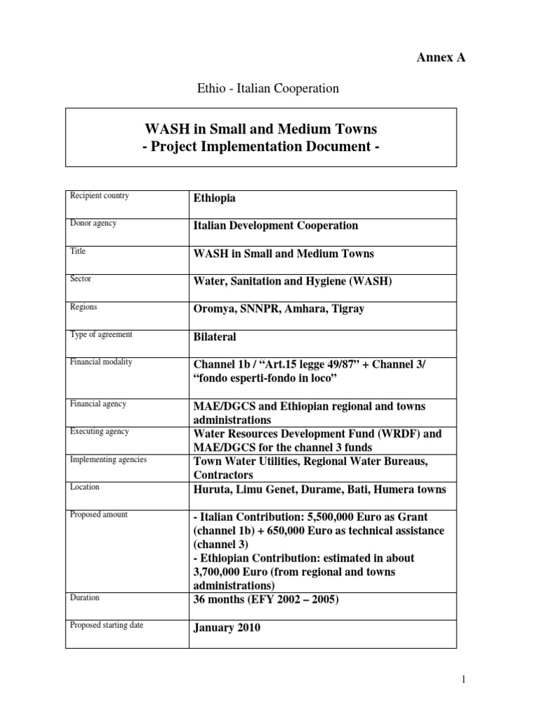 WASH in Small and Medium Towns - Project Implementation Document | PDF ...