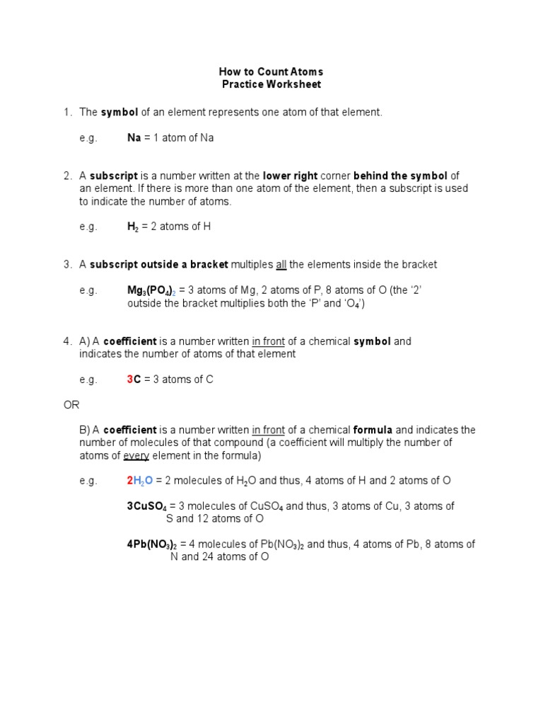 2.11 Counting Atoms Practice Worksheet | PDF | Science & Mathematics ...