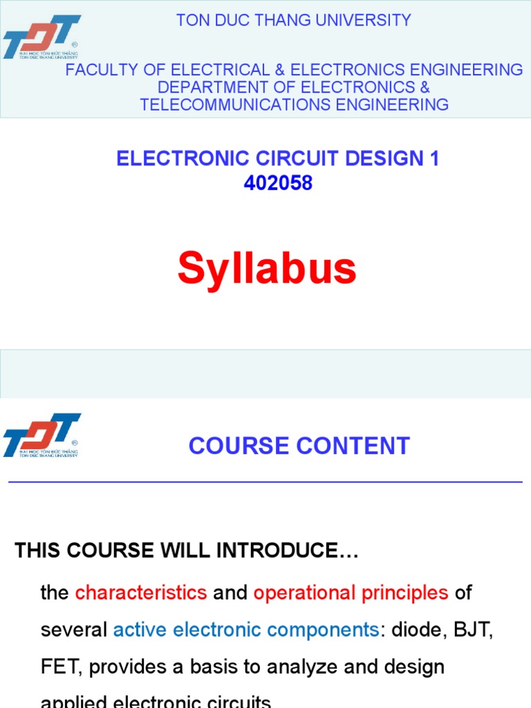 Syllabus: Electronic Circuit Design 1 | Download Free PDF | Operational ...