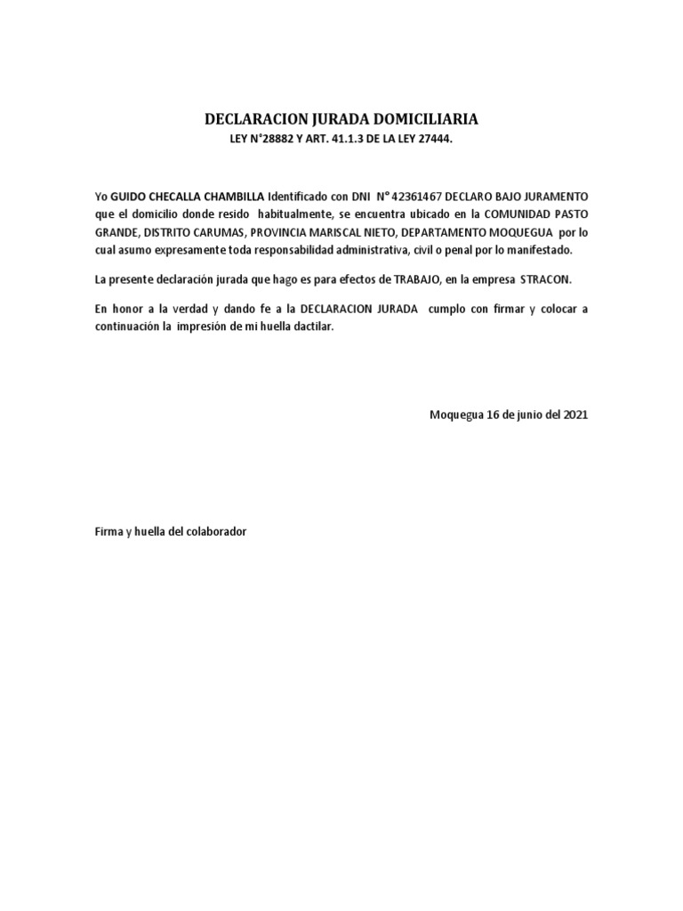 Declaracion Jurada Domiciliaria | PDF