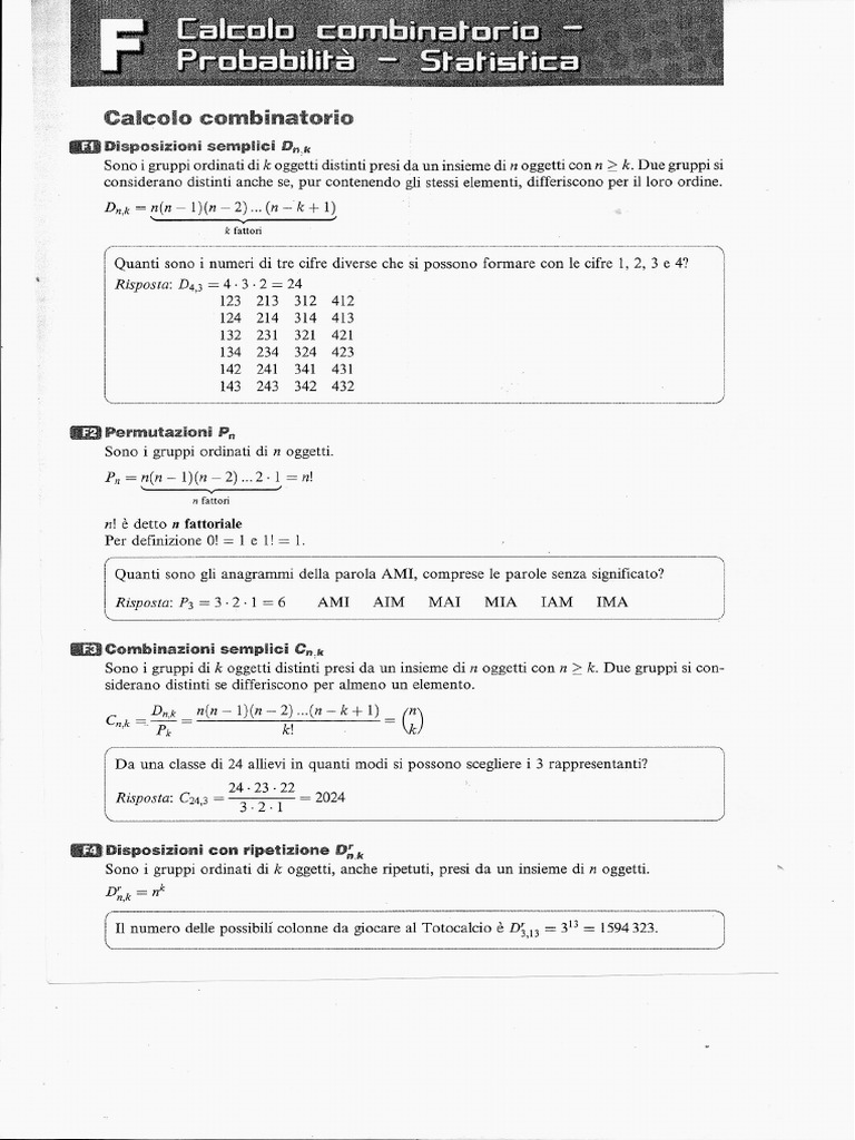 1e Calcolo Combinatorio e Probabilità | PDF