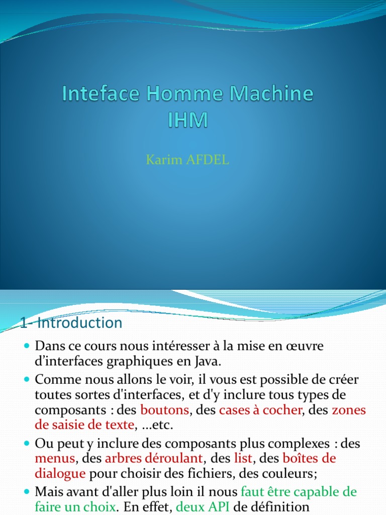 Cours Ihm Afdel | PDF | Java (Langage de programmation) | Interface (Informatique)