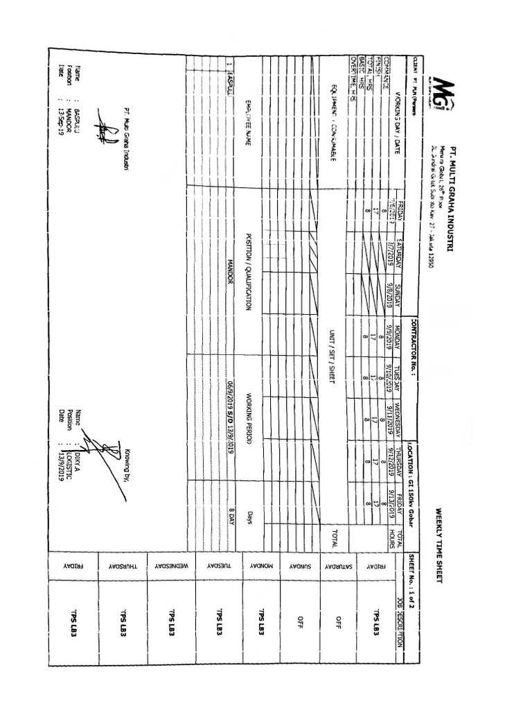 Time Sheet Pekerja TPS LB3 | PDF