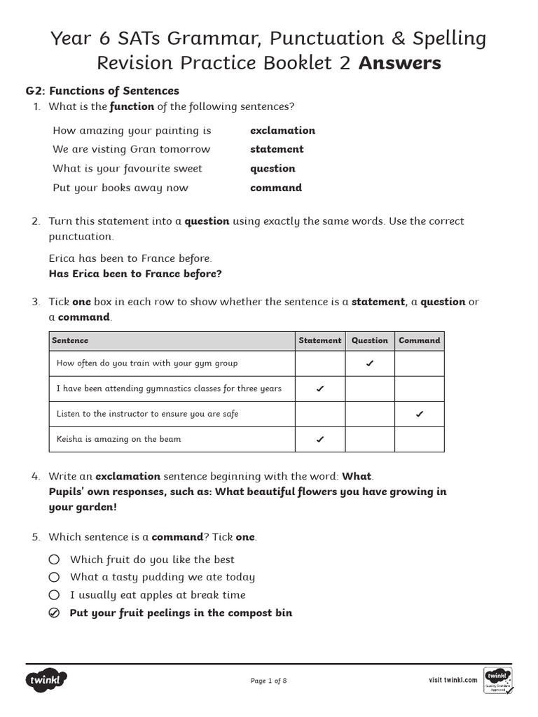 Year 6 Sats Grammar, Punctuation & Spelling Revision Practice Booklet 2 ...