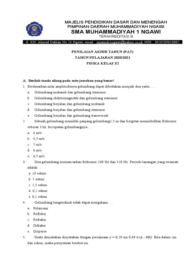 Soal PAT FIS Kls XI | PDF | Metode & Bahan Ajar | Seni