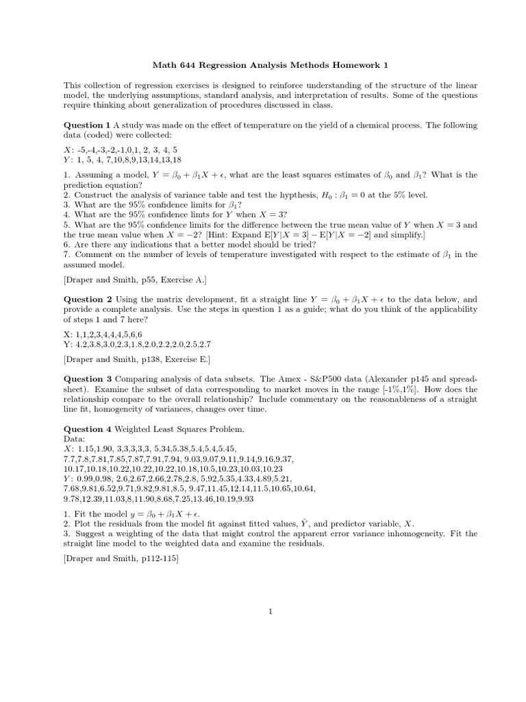 M644 RegressionAnalysis HW1 | PDF | Regression Analysis | Statistical Analysis
