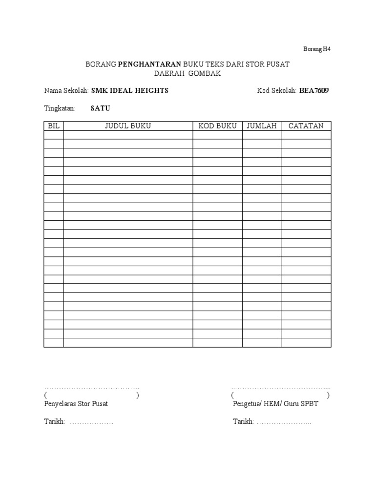 Borang H4-PINK (PENGHANTARAN) | PDF
