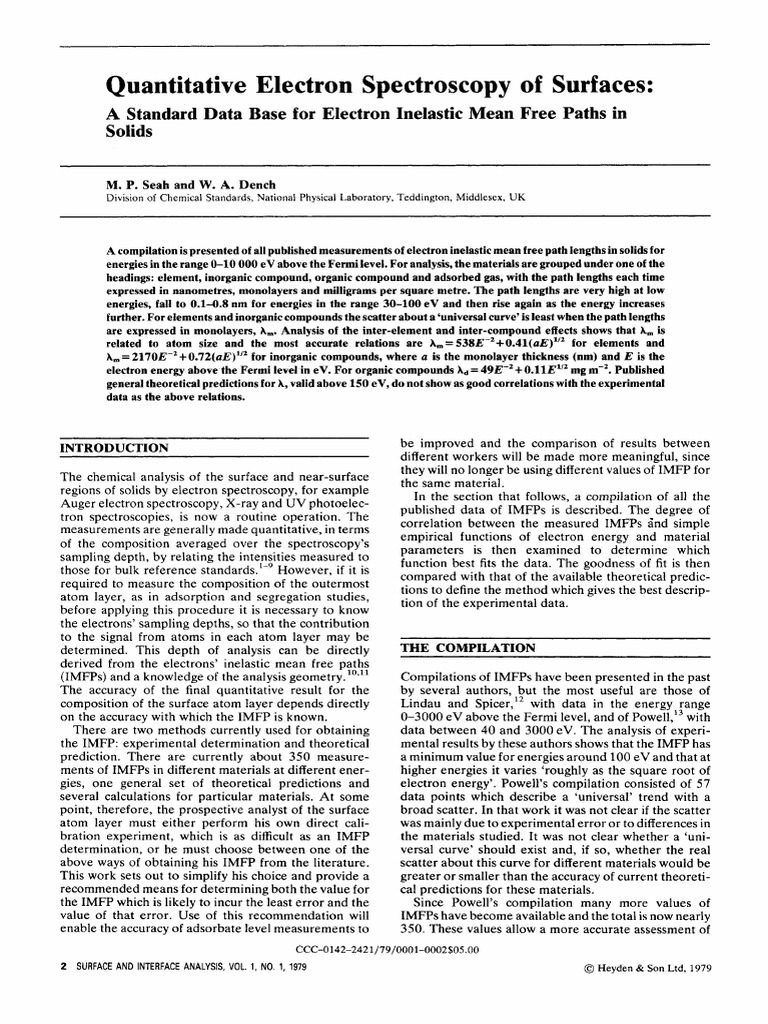 Lab 1 IMFP Equations Paper | PDF | X Ray Photoelectron Spectroscopy ...