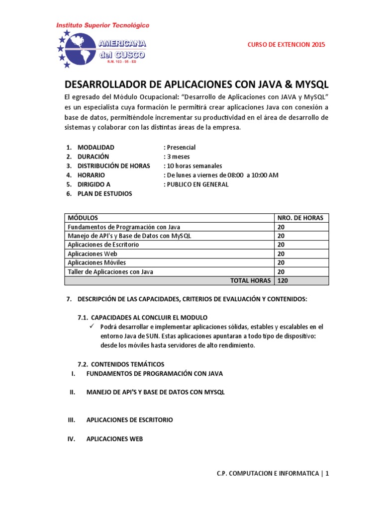 Desarrollador De Aplicaciones Con Java And Mysql Pdf Java Lenguaje De Programación Mi Sql