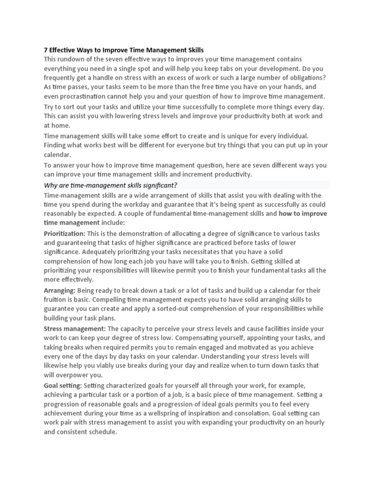 7 Effective Ways To Improve Time Management Skills | Download Free PDF ...