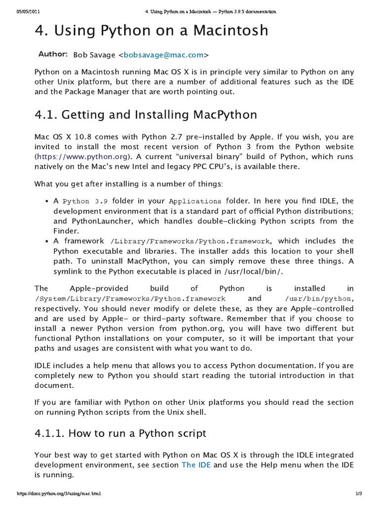 Using Python On A Macintosh - Python 3.9.5 Documentation | PDF | Mac Os ...