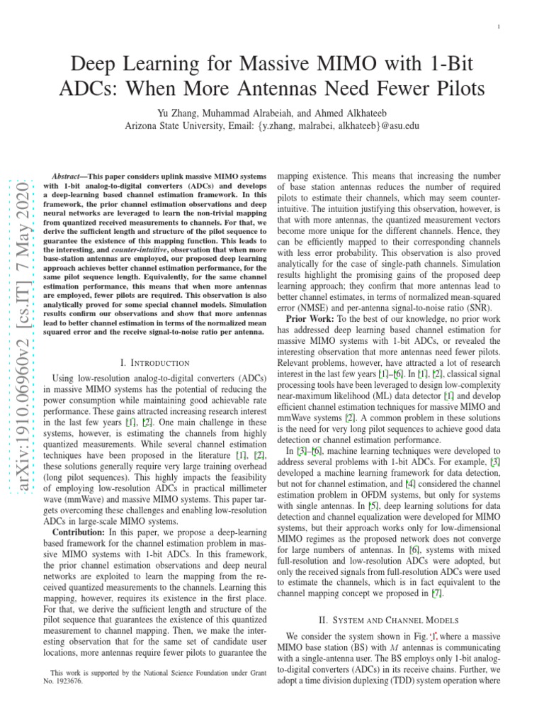 Deep Learning For Massive MIMO With 1 Bit ADCs When More Antennas | PDF | Mimo | Analog To ...