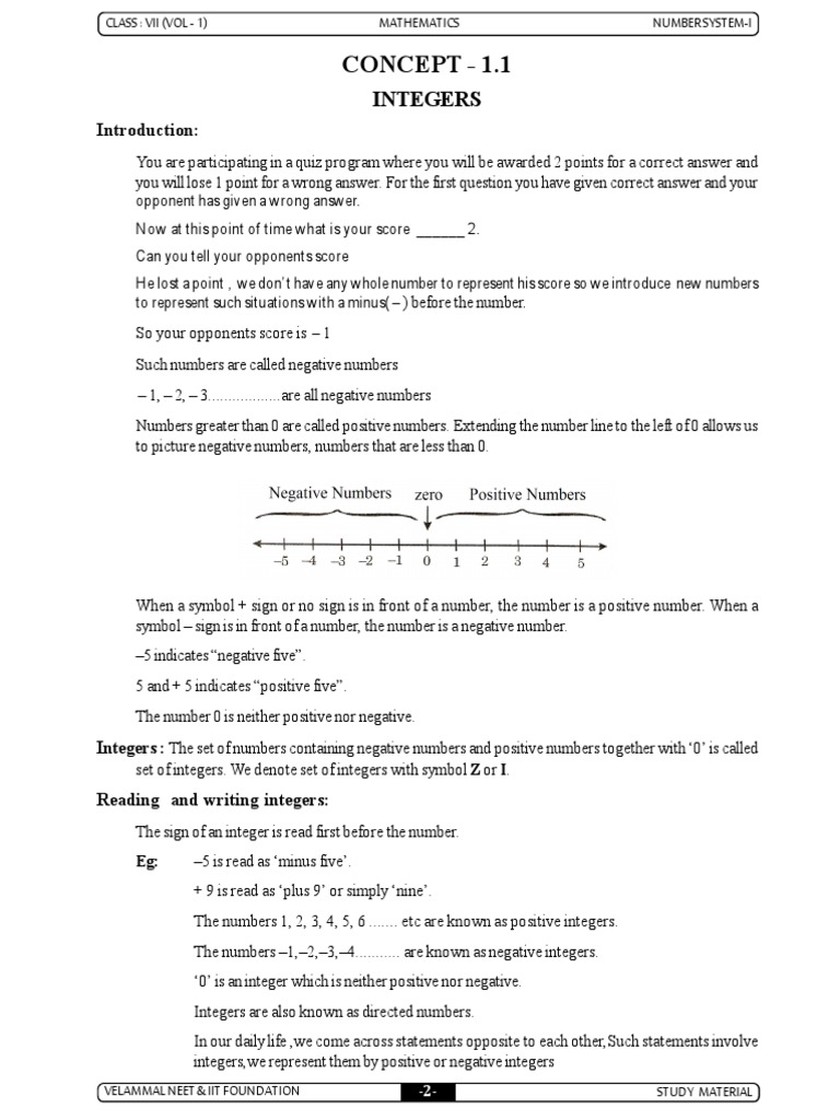 Vii - (Vol-1) Number System | PDF | Numbers | Integer