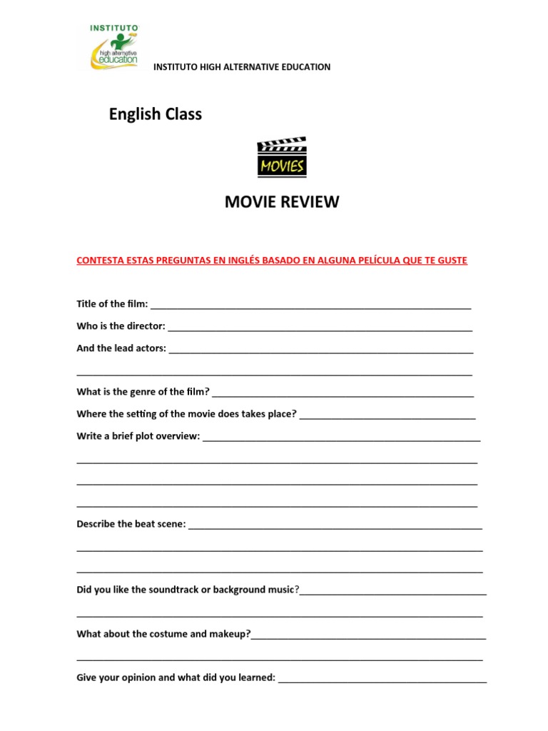 MOVIE REVIEW - English Class | PDF