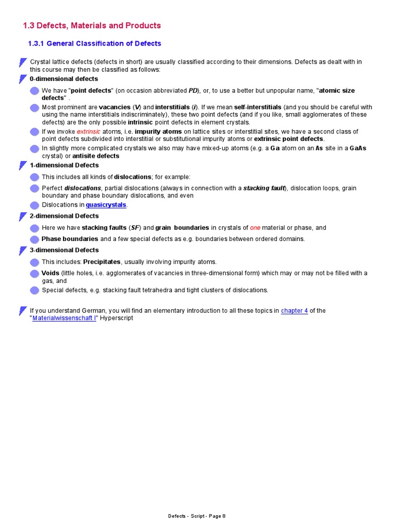 1.3 Defects, Materials and Products: 1.3.1 General Classification of ...