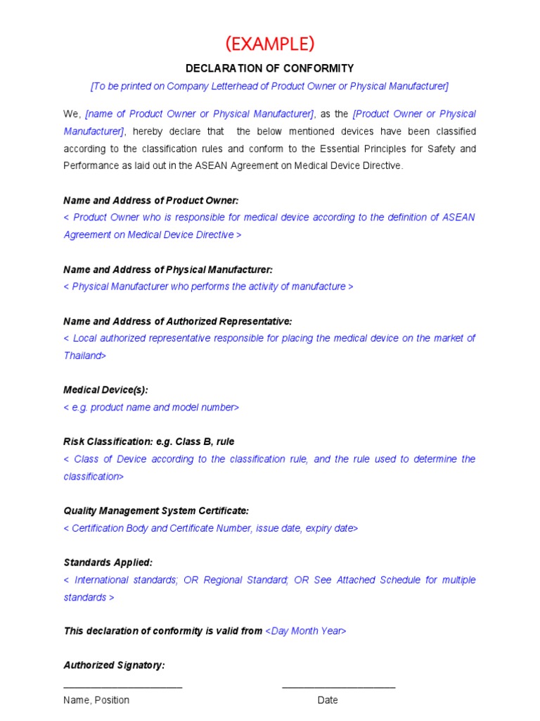 Declaration of Conformity Template (DOC) (Version 2 - 26012564) | PDF
