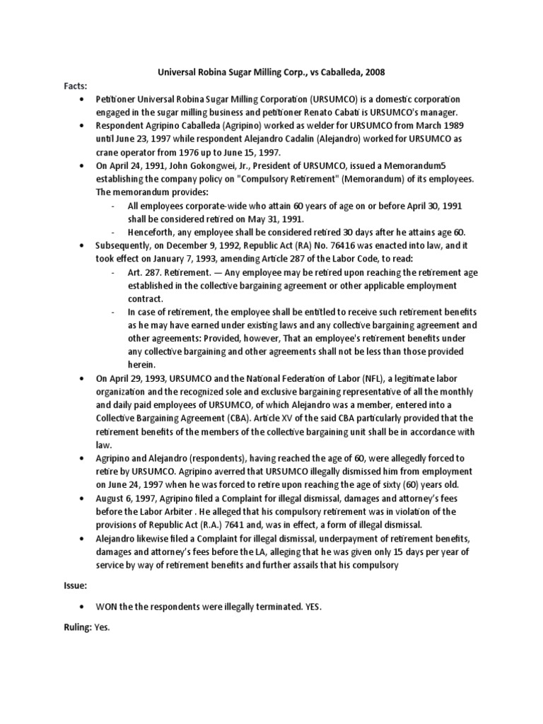 Illegal Termination in URSUMCO Case | PDF | Collective Bargaining ...