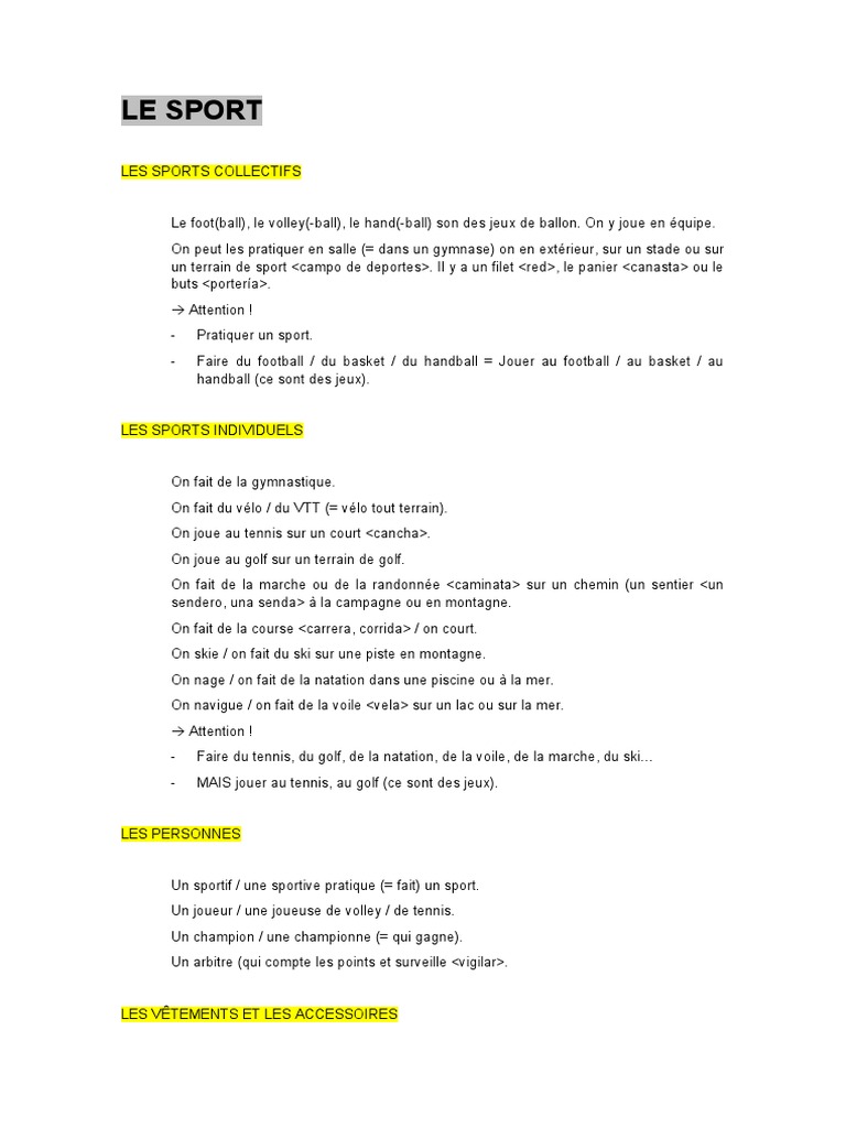 Guide des Sports Collectifs et Individuels | PDF